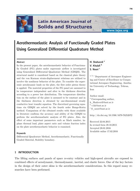 Pdf Aerothermoelastic Analysis Of Functionally Graded Plates Using Generalized Differential