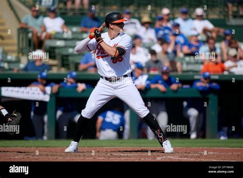 Baltimore Orioles Coby Mayo 95 Bats During A Spring Training Baseball