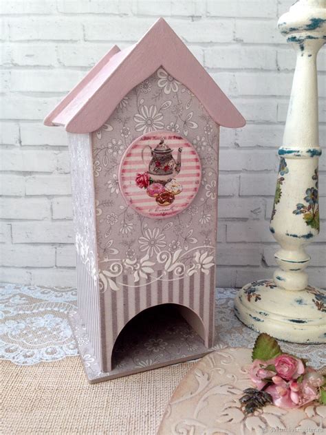 Чайный домик из дерева хранение чайных пакетиков Нежный декупаж ...