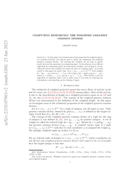 Pdf Computing Efficiently The Weighted Greatest Common Divisor