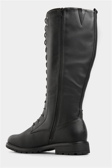Black Faux Leather Lace Up Knee High Boots In Wide E Fit And Extra Wide Eee Fit Yours Clothing