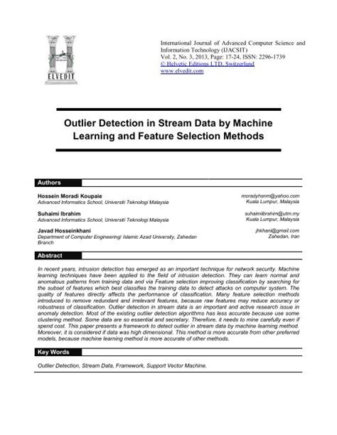 Outlier Detection In Stream Data By Machine Learning And Feature