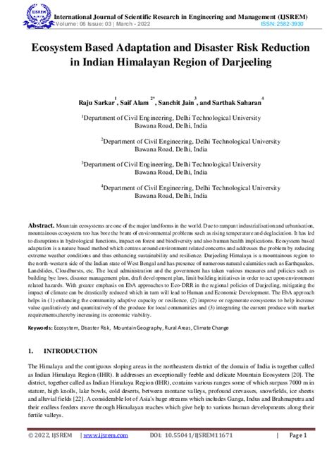 Pdf Ecosystem Based Adaptation And Disaster Risk Reduction In Indian Himalayan Region Of