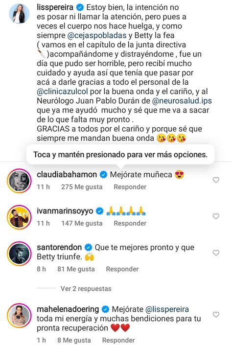 Liss Pereira Alarmó A Sus Seguidores Con Foto En El Hospital Infobae