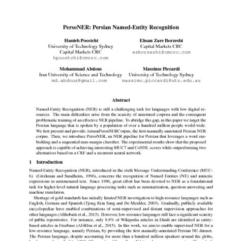 Personer Persian Named Entity Recognition Acl Anthology