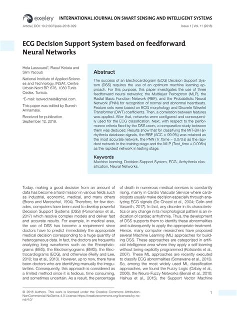Pdf International Journal On Smart Sensing And Intelligent Systems Ecg Decision Support System