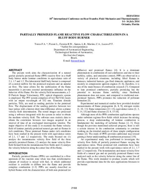 Pdf Partially Premixed Flame Reactive Flow Characterization In A Bluff Body Burner Cristiane