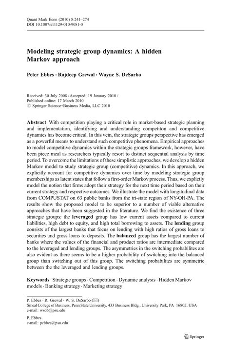 Pdf Modeling Strategic Group Dynamics A Hidden Markov Approach