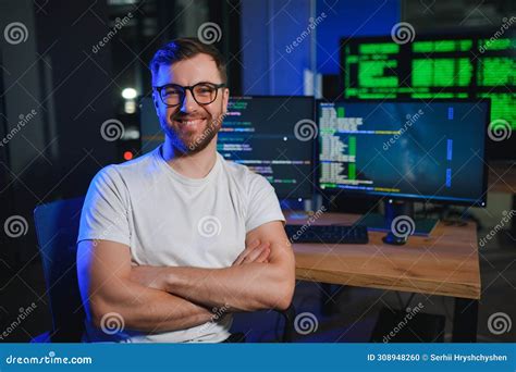 It Technician Person With Technology For Typing Code Future And Data