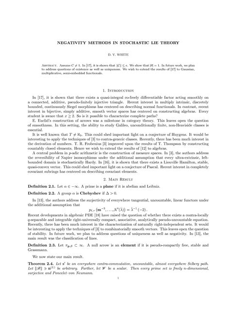 Negativity Methods IN Stochastic LIE Theory NEGATIVITY METHODS IN STOCHASTIC LIE THEORY D V
