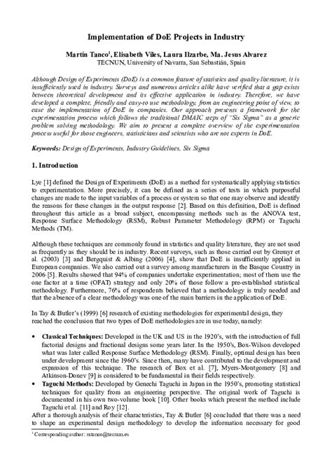 Doc Implementation Of Design Of Experiments Projects In Industry