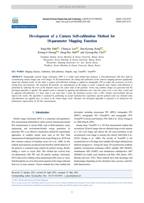 Pdf Development Of A Camera Self Calibration Method For 10 Parameter
