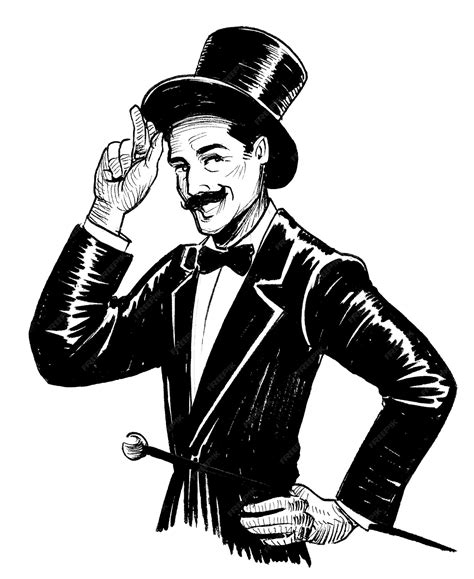 Premium Photo A Black And White Drawing Of A Man In A Top Hat And A