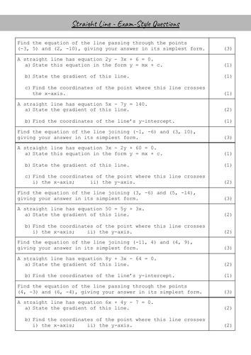 N5 Maths Exam Style Straight Line Questions Teaching Resources