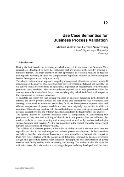 Pdf Use Case Semantics For Business Process Validation