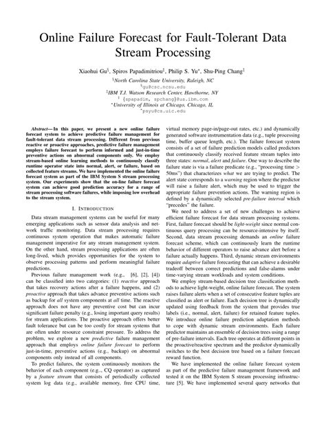 PDF Online Failure Forecast For Fault Tolerant Data Stream Processing