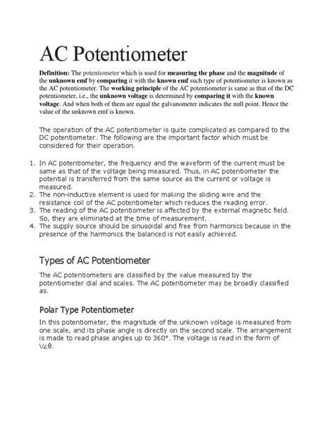 Measuring Unknown Ac Voltages An Overview Of Ac Potentiometer Operation Types And