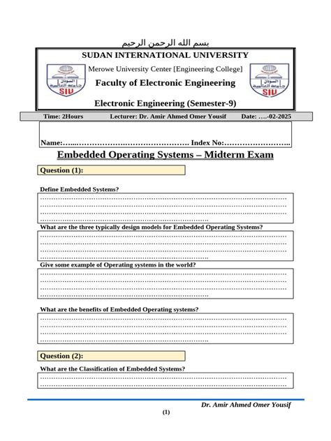 Embedded Operating Systems Midterm Exam Feb 2025 Pdf Classes Of