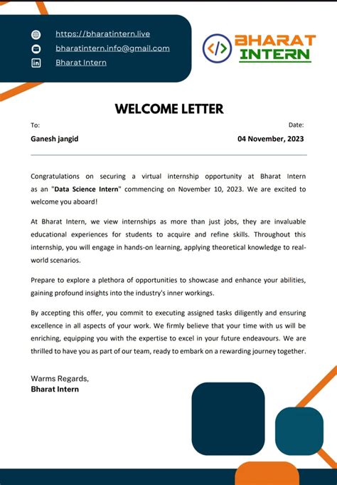 Internship Offer Letter From Bharat Intern Happy To Share My