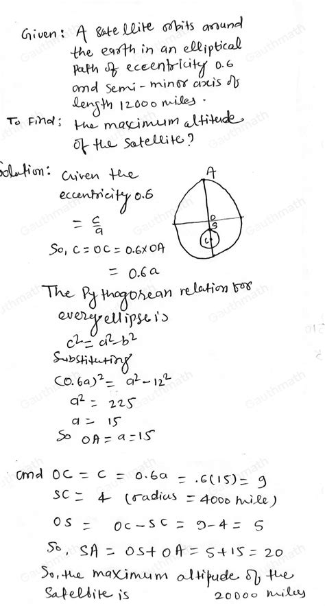 Solved 1 A Satellite Orbits Around The Earth In An Elliptical Path Of Eccentricity 0 6 And