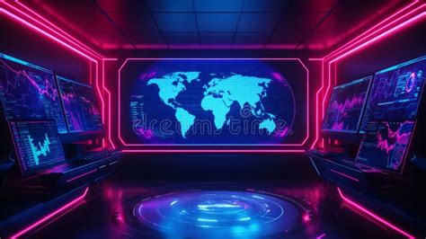 Global Data Control Center Futuristic Control Room Global Network Data Analysis World Map