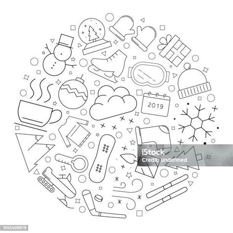 라인 아이콘에서 겨울 원형 배경입니다 선형 벡터 패턴입니다 벡터 일러스트 레이 션 0명에 대한 스톡 벡터 아트 및 기타 이미지 0명 가방 검은색 Istock