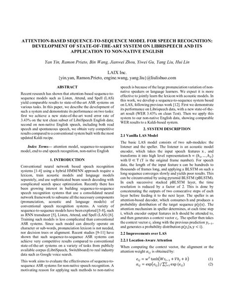 Attention Based Sequence To Sequence Model For Speech Recognition Development Of State Of The