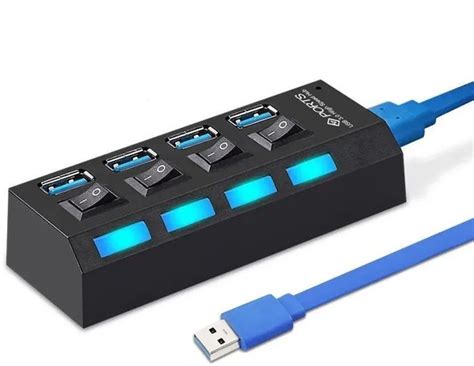 Разветвитель Usb 3 0 Usb 2 0 на 4 порта с индивидуальными выключателями Hub 4 U3 0 U2 0 черный