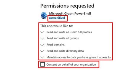 Permissions Requested Microsoft Graph PowerShell Unverified