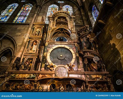 Astronomical Clock Full Frontal View At The Strasburg Cathedral France