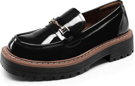 Dream Pairs Platform Chunky Loafers For Womenblack Patent