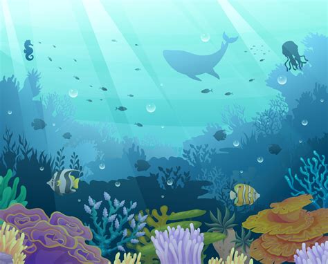 Underwater Marine Life Illustration Undersea World With Sea Ocean