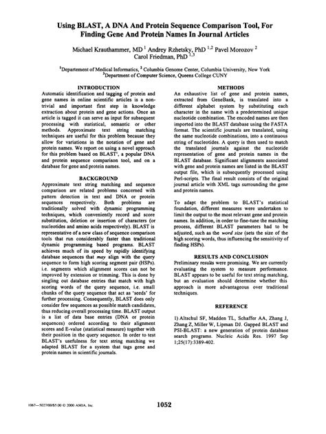 Using Blast A Dna And Protein Sequence Comparison Tool For Finding Gene And Protein Names In