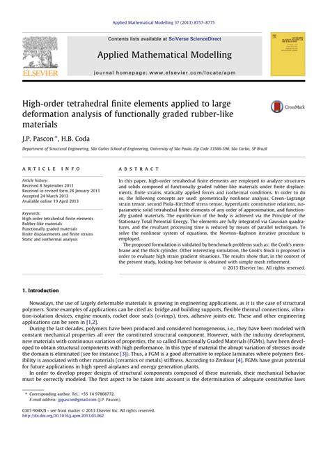Pdf High Order Tetrahedral Finite Elements Applied To Large Deformation Analysis Of