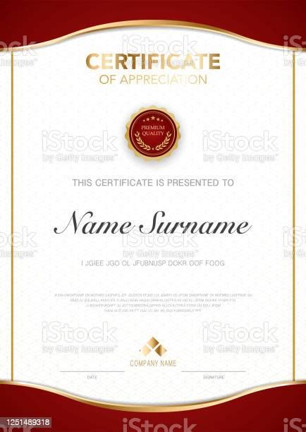 고급스럽고 현대적인 스타일의 벡터 이미지가있는 졸업장 템플릿 빨간색과 금색으로 감사에 적합합니다 벡터 그림입니다 0명에 대한 스톡 벡터 아트 및 기타 이미지 Istock