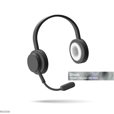 콜센터 장비 마이크가 있는 3d 헤드폰 검정 핫라인 문제 해결에 대한 지원 및 지원 흰색 배경에 벡터 그림입니다 헤드셋에 대한 스톡 벡터 아트 및 기타 이미지 Istock
