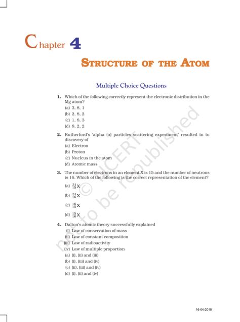 NCERT Exemplar Class 9 Science Chapter 4 Structure Of The Atom