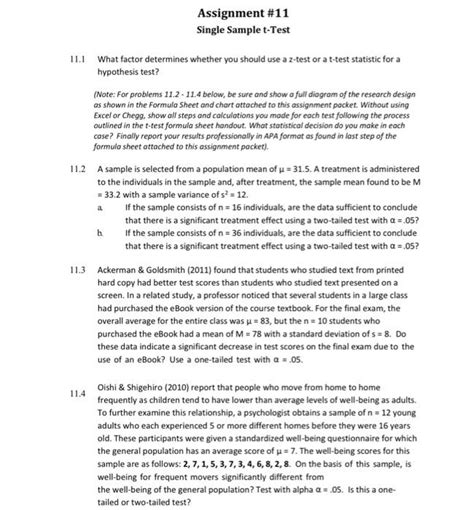 Solved Assignment 11 Single Sample T Test 111 What Factor