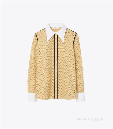 Tory Burch 汤丽柏琦蜂巢孔衬衫 朝霞黄 136839 257 搜品之家