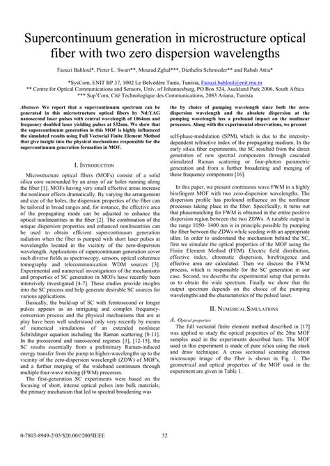 Pdf Supercontinuum Generation In Microstructure Optical Fiber With Two Zero Dispersion Wavelengths