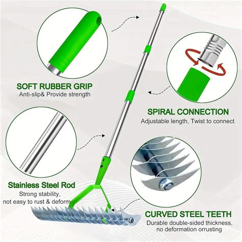 Thatch Rake 128 Inch Wide Dethatcher Rake For Cleaning Dead Grass