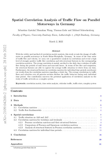 Pdf Spatial Correlation Analysis Of Traffic Flow On Parallel