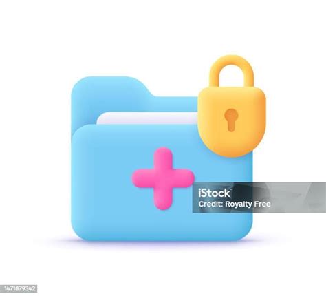 환자 기록 파일 및 잠금이 있는 의료 폴더입니다 의료 데이터 및 문서 보안 환자 데이터 보호 개념 3d 벡터 아이콘입니다 만화 최소한의 스타일 건강관리와 의술에 대한 스톡