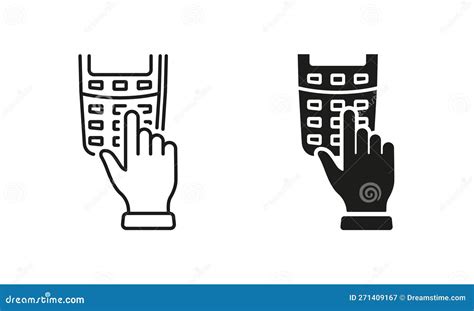 Enter Pin Code On Payment Terminal Line And Silhouette Icon Set Pos