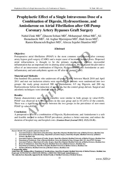 Pdf Prophylactic Effect Of A Single Intravenous Dose Of A Combination Of Digoxin