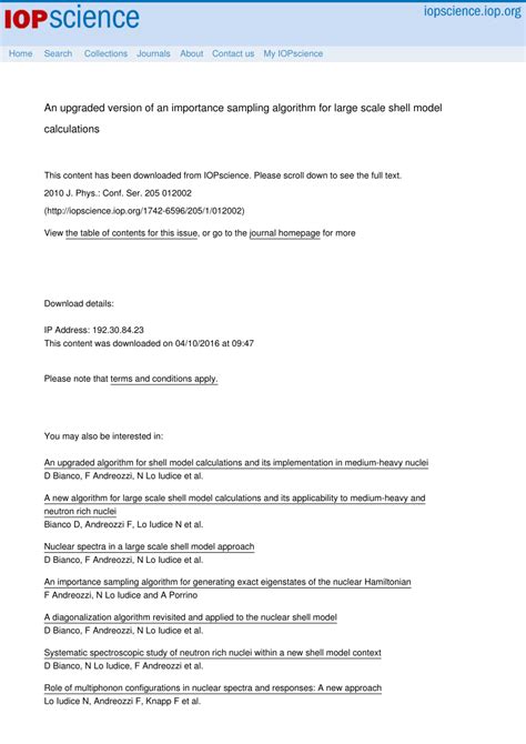 Pdf An Upgraded Version Of An Importance Sampling Algorithm For Large Scale Shell Model