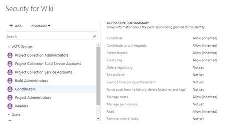 Tfs How To Set Permissions For Publishing New Wiki Version On Vsts