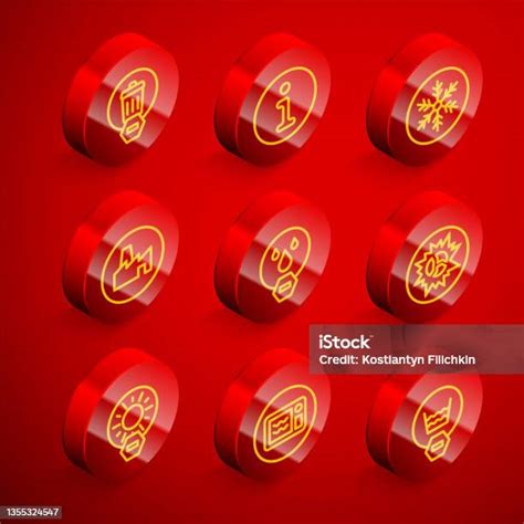 세트 라인 휴지통 수 있습니다 정보 눈송이 공장 생산 물 방울 금지 폭탄 폭발 아니 직사광선 및 전자 레인지 아이콘 벡터 3차원 형태에 대한 스톡 벡터 아트 및 기타 이미지