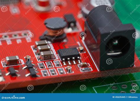 Electronic Power Module On Red Pcb Stock Image Image Of Data Metal 45635445