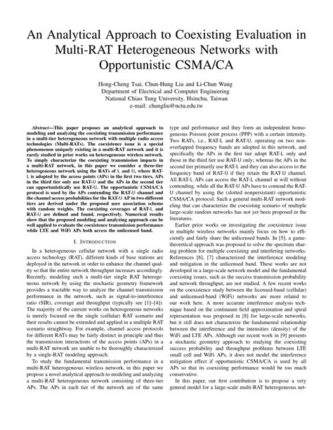 Pdf An Analytical Approach To Coexisting Evaluation In Multi Rat Heterogeneous Networks With